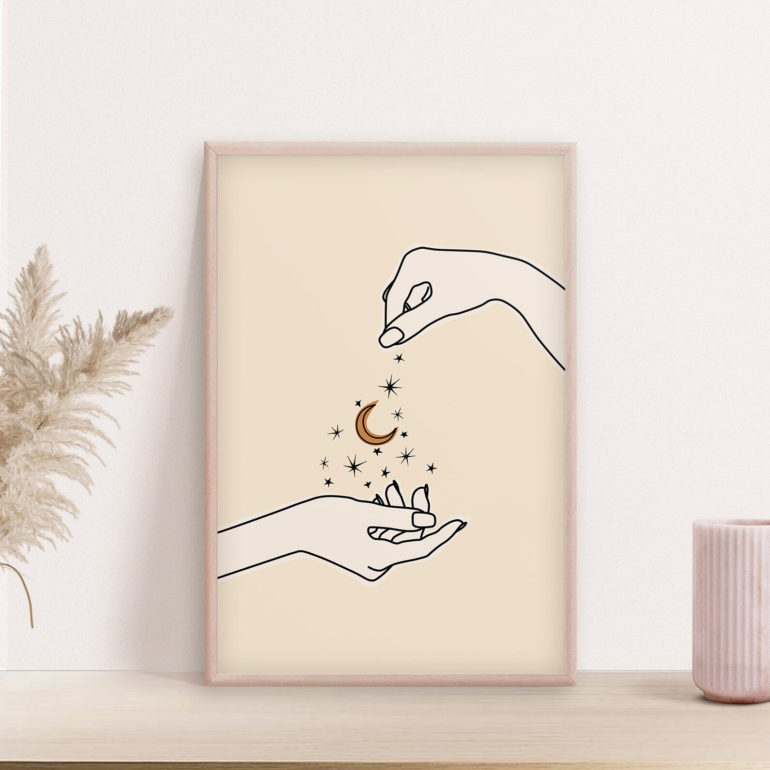 Hands Holding Moon Line Art Celestial Line Drawing | Etsy