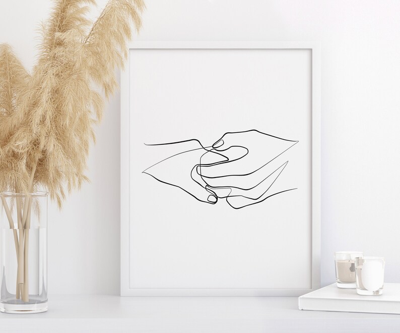 Holding Hands Line Art Finger Print Art Minimalist Couple | Etsy