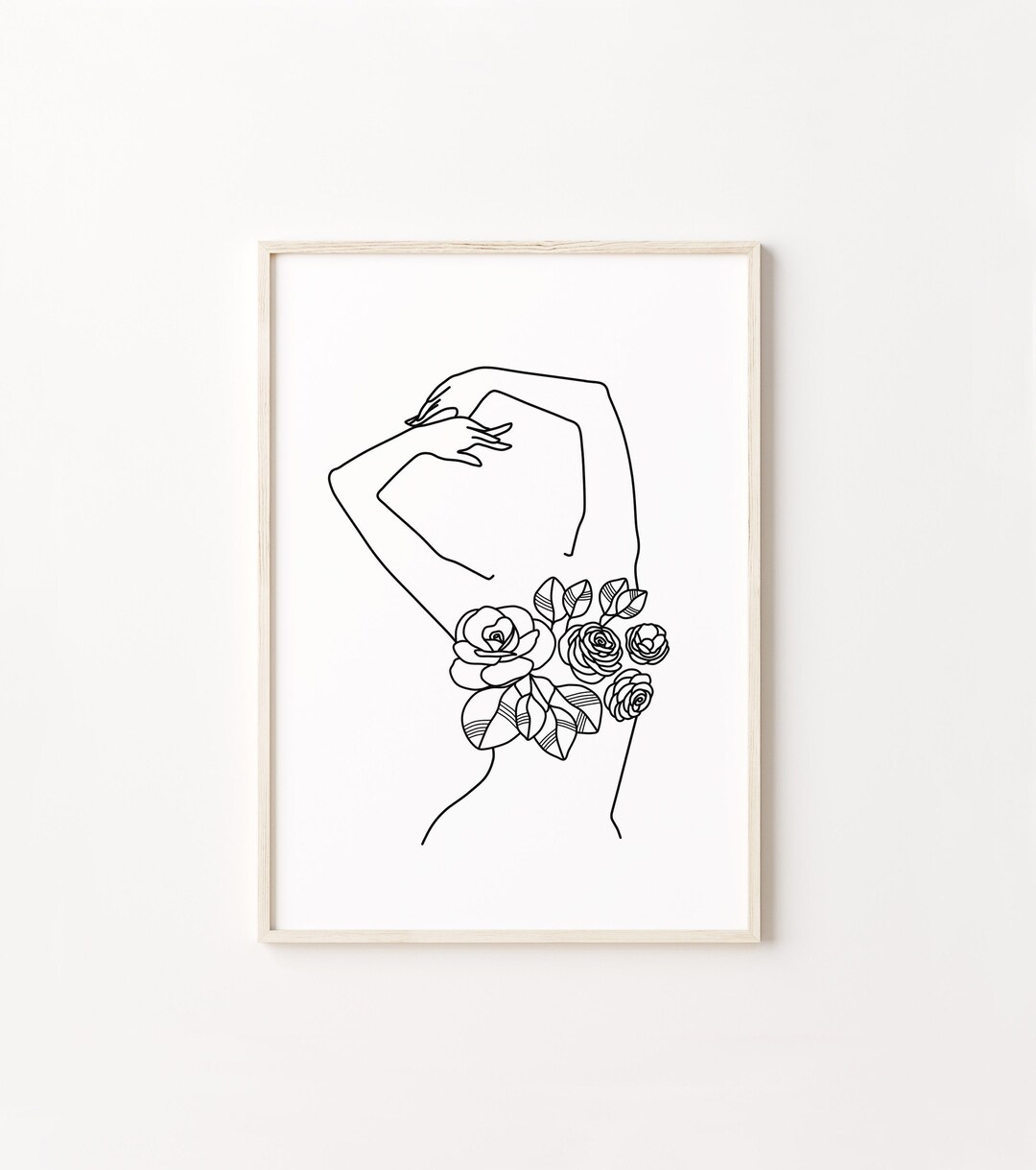 Flower Woman Line Art, Floral Body Print, Feminine Wall Art, Minimalist ...