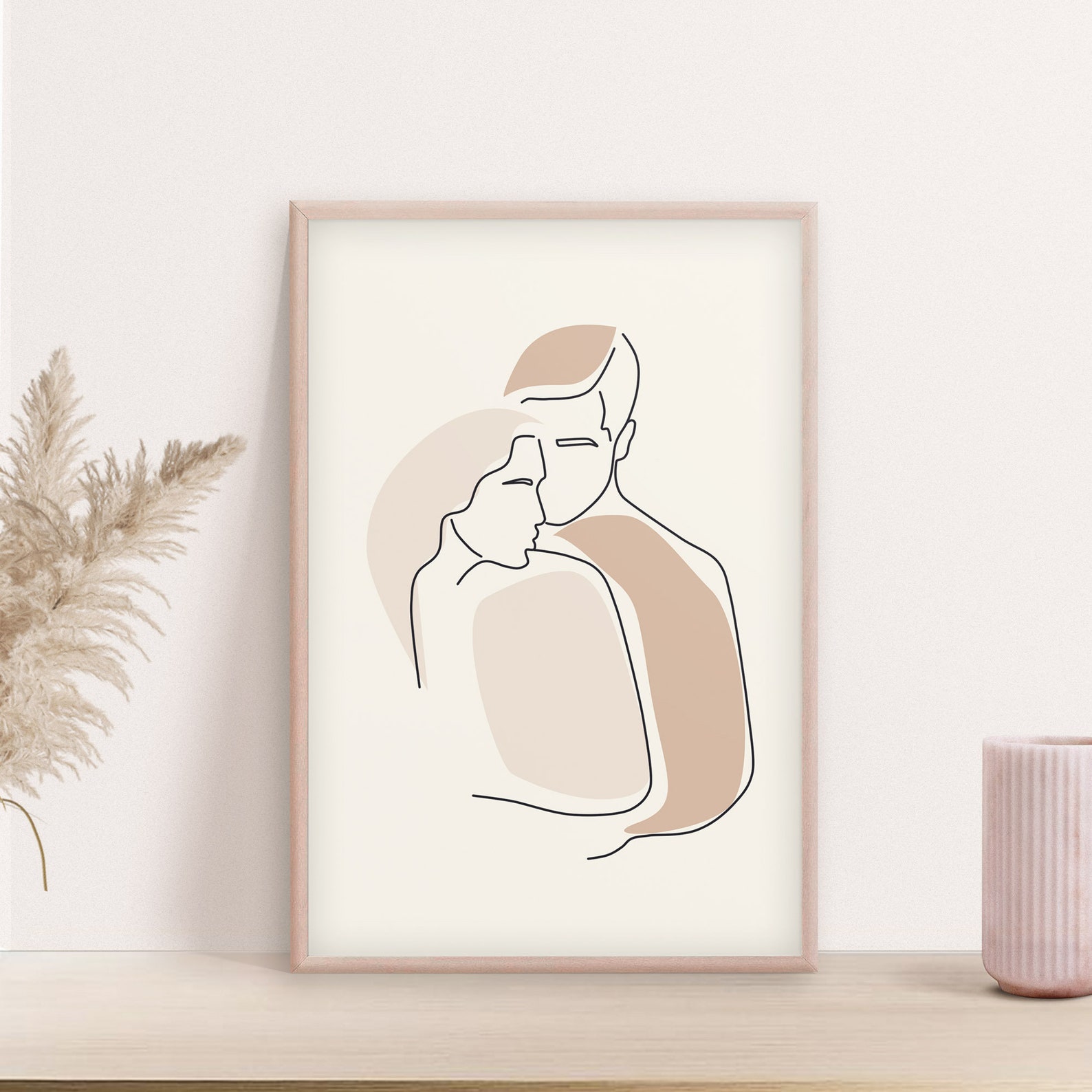 Minimalist Love Art Couple Line Art Abstract Shapes Print Etsy