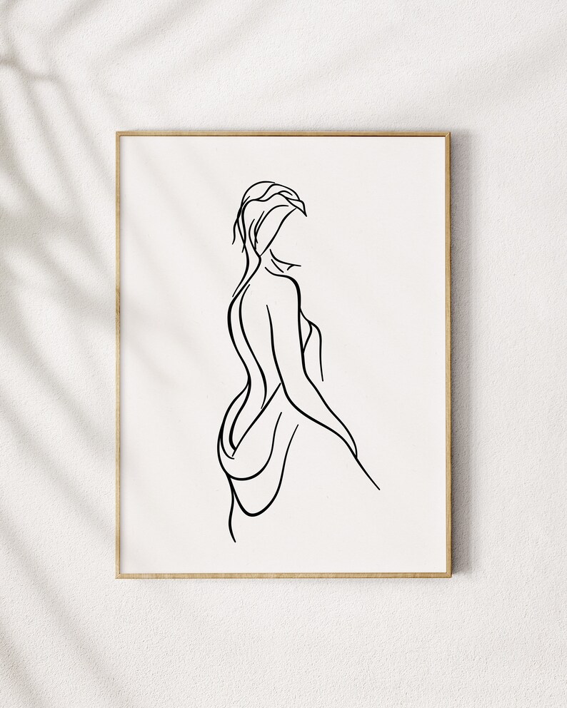 Female Back Print Woman in Towel Line Art Bathroom Line - Etsy