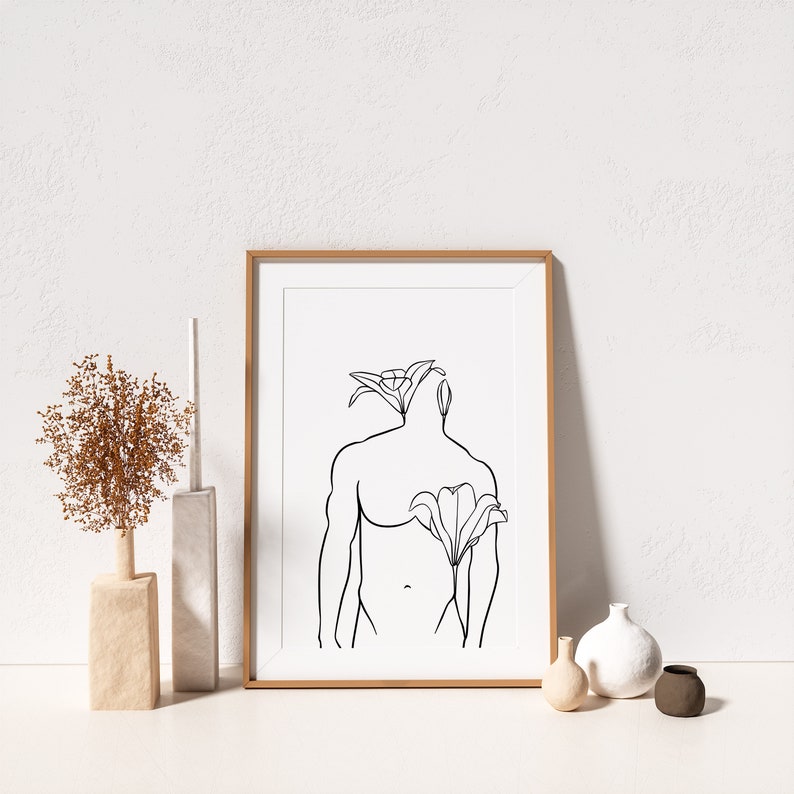 Flower Man Line Art Male Body Outline Drawing Minimalist - Etsy