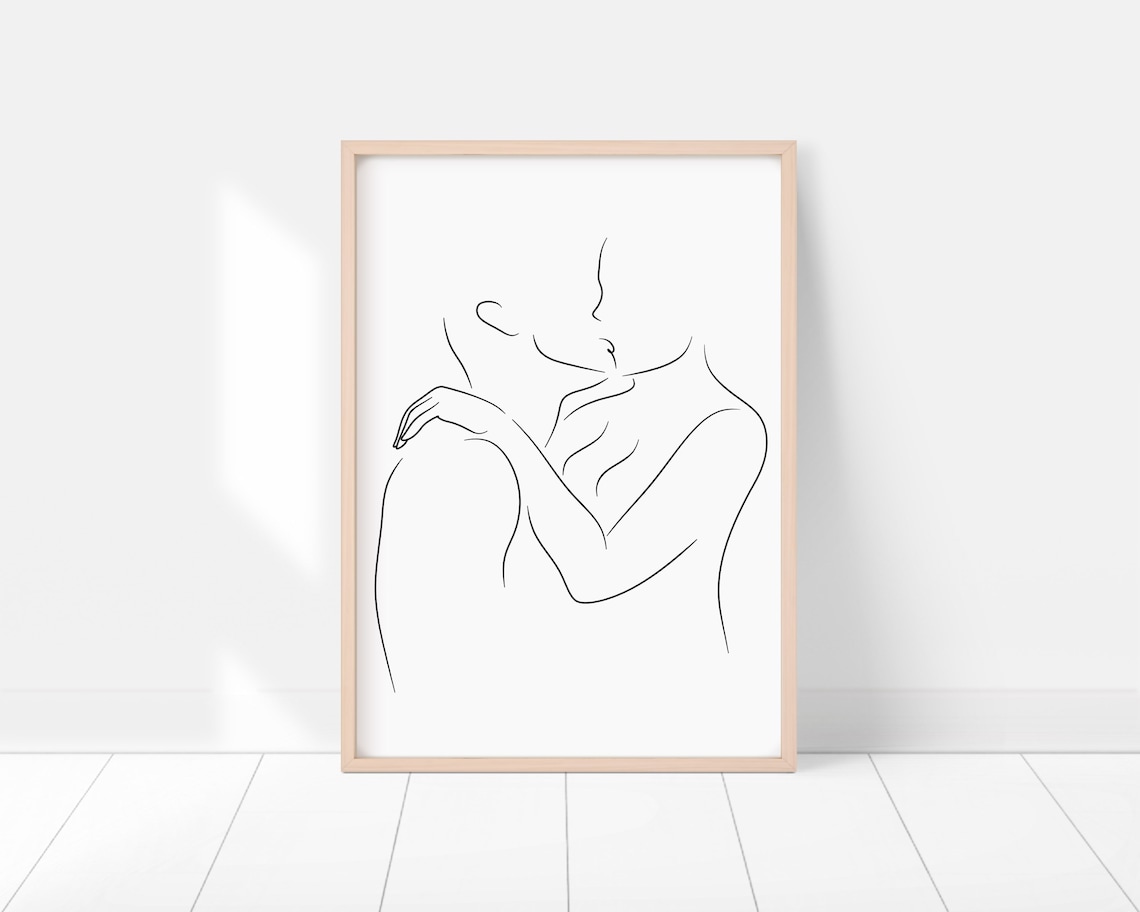 Couple Kiss Print, Kissing Line Art, Abstract Love Poster, Minimalist ...