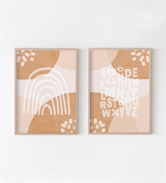 Boho Alphabet and Rainbow Print Set of 2 Nursery Art Gender | Etsy