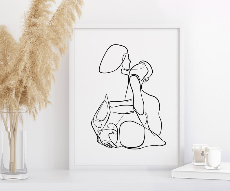 One Line Drawing Couple Minimalist Love Print Lovers Line Etsy