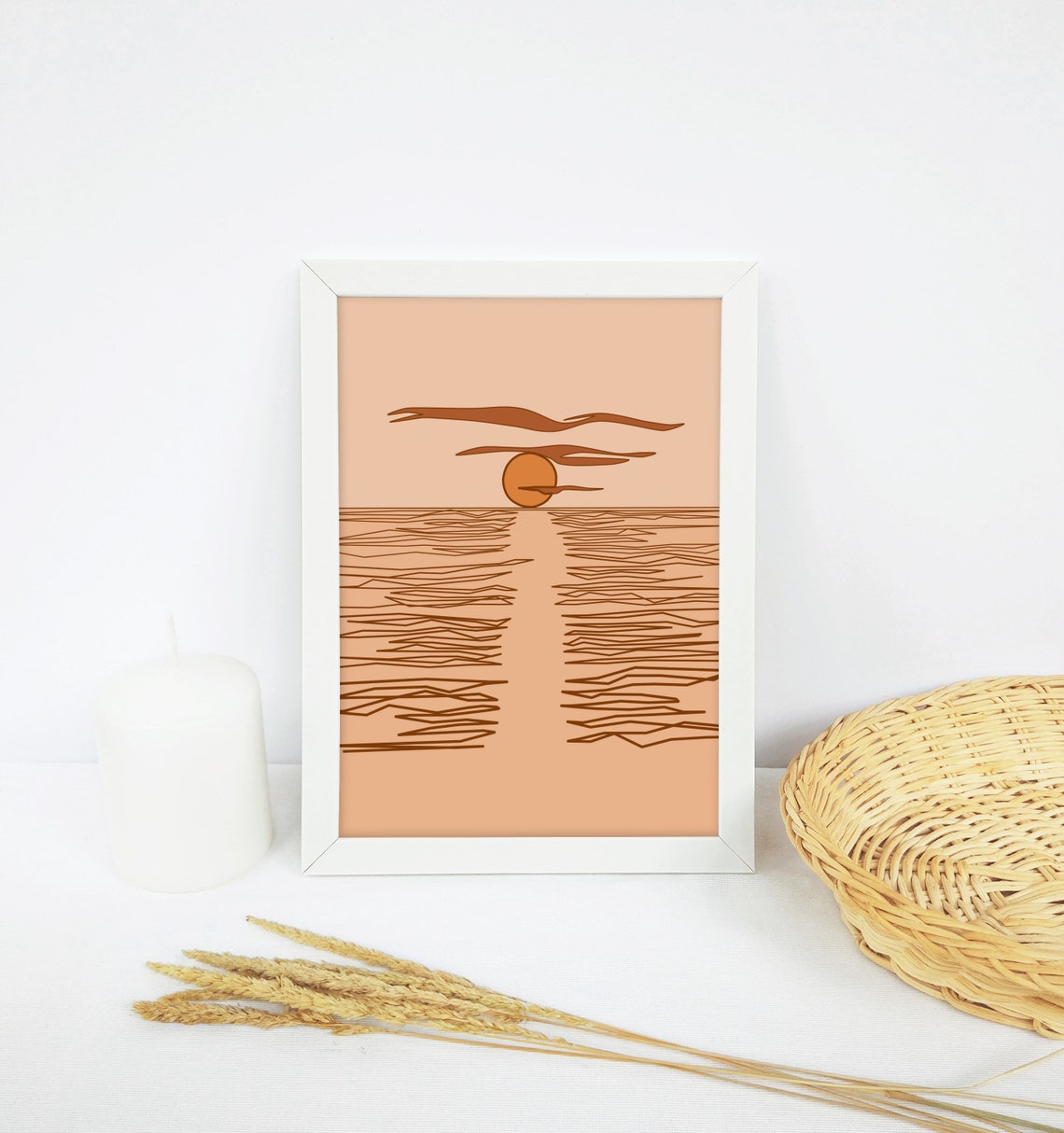 Boho Sunset Wall Art Minimalist Landscape Print Ocean Line | Etsy