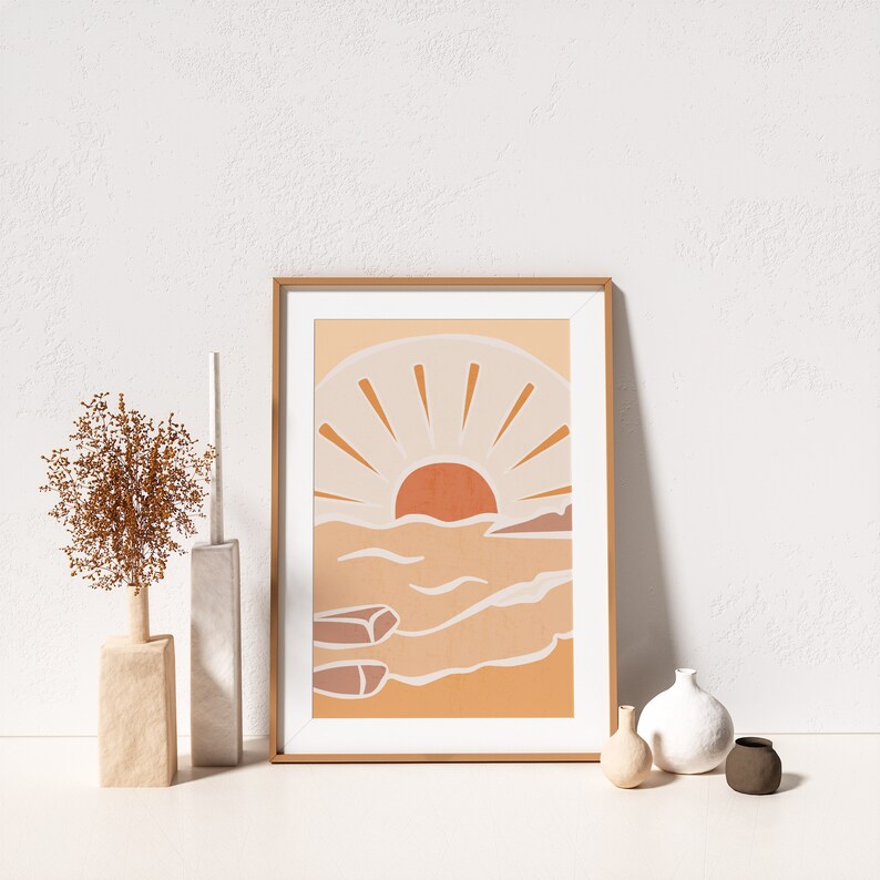 Boho Landscape Art Print Minimalist Sunset Line Drawing - Etsy