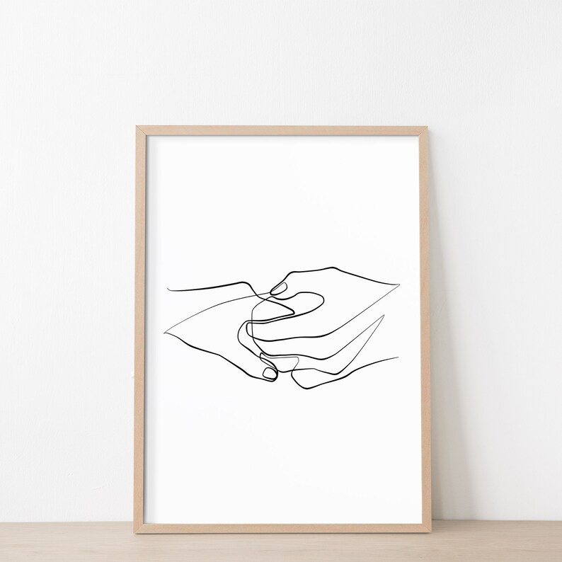 Holding Hands Line Art Finger Print Art Minimalist Couple | Etsy