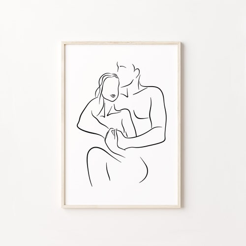 Couple Line Art Hugging Print Man and Woman Art Love Line - Etsy UK