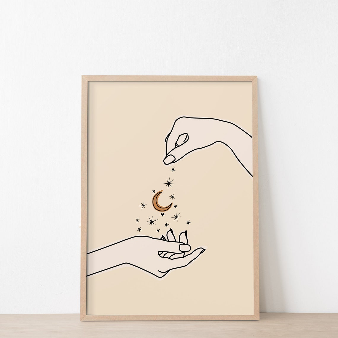 Hands Holding Moon Line Art Celestial Line Drawing | Etsy