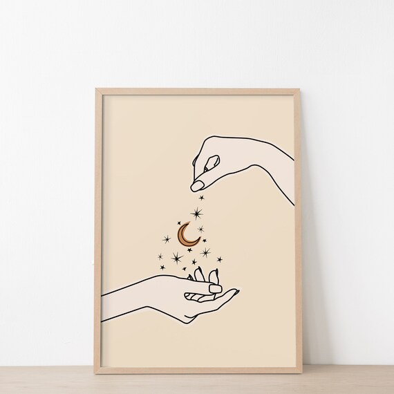 Hands Holding Moon Line Art Celestial Line Drawing | Etsy
