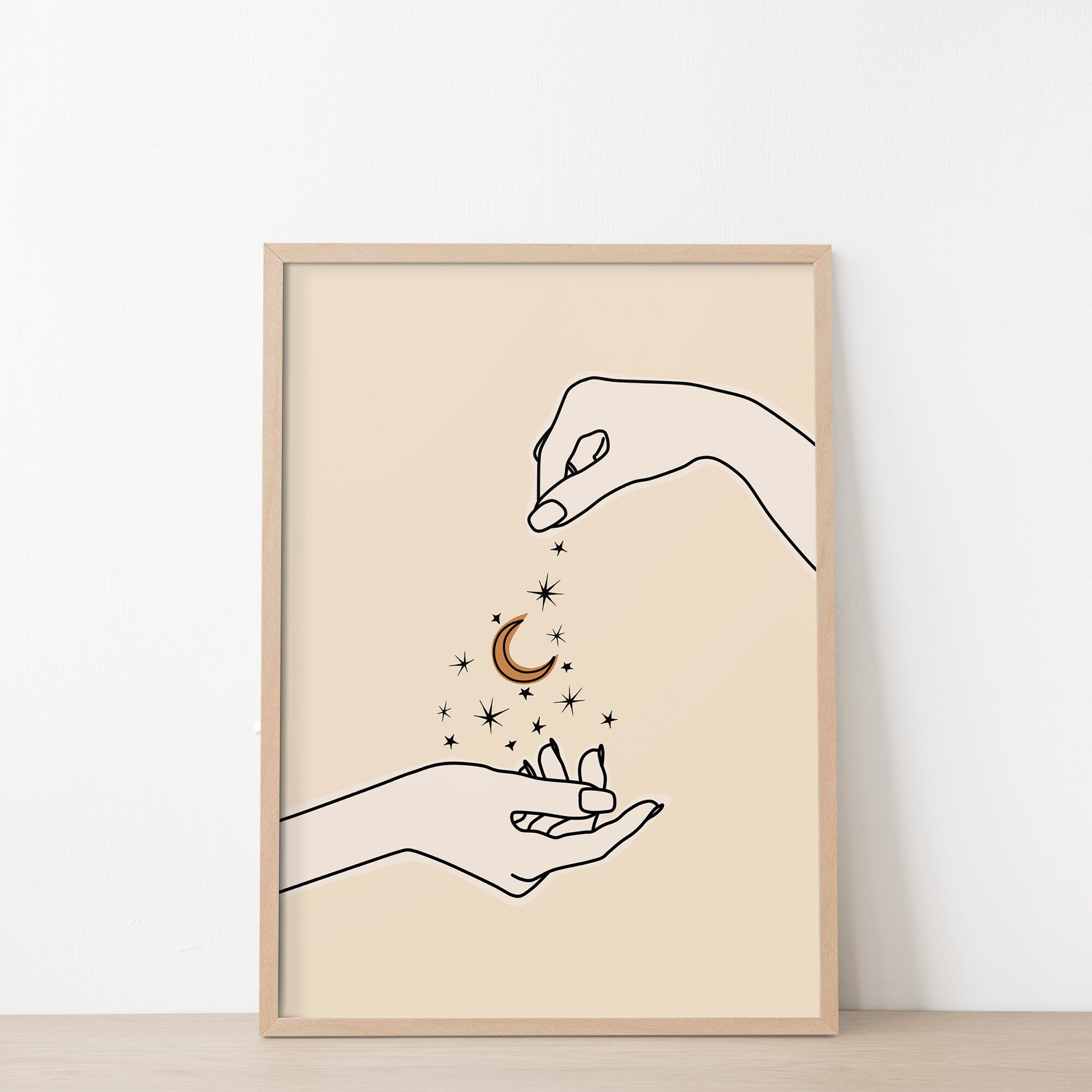 Hands Holding Moon Line Art Celestial Line Drawing | Etsy