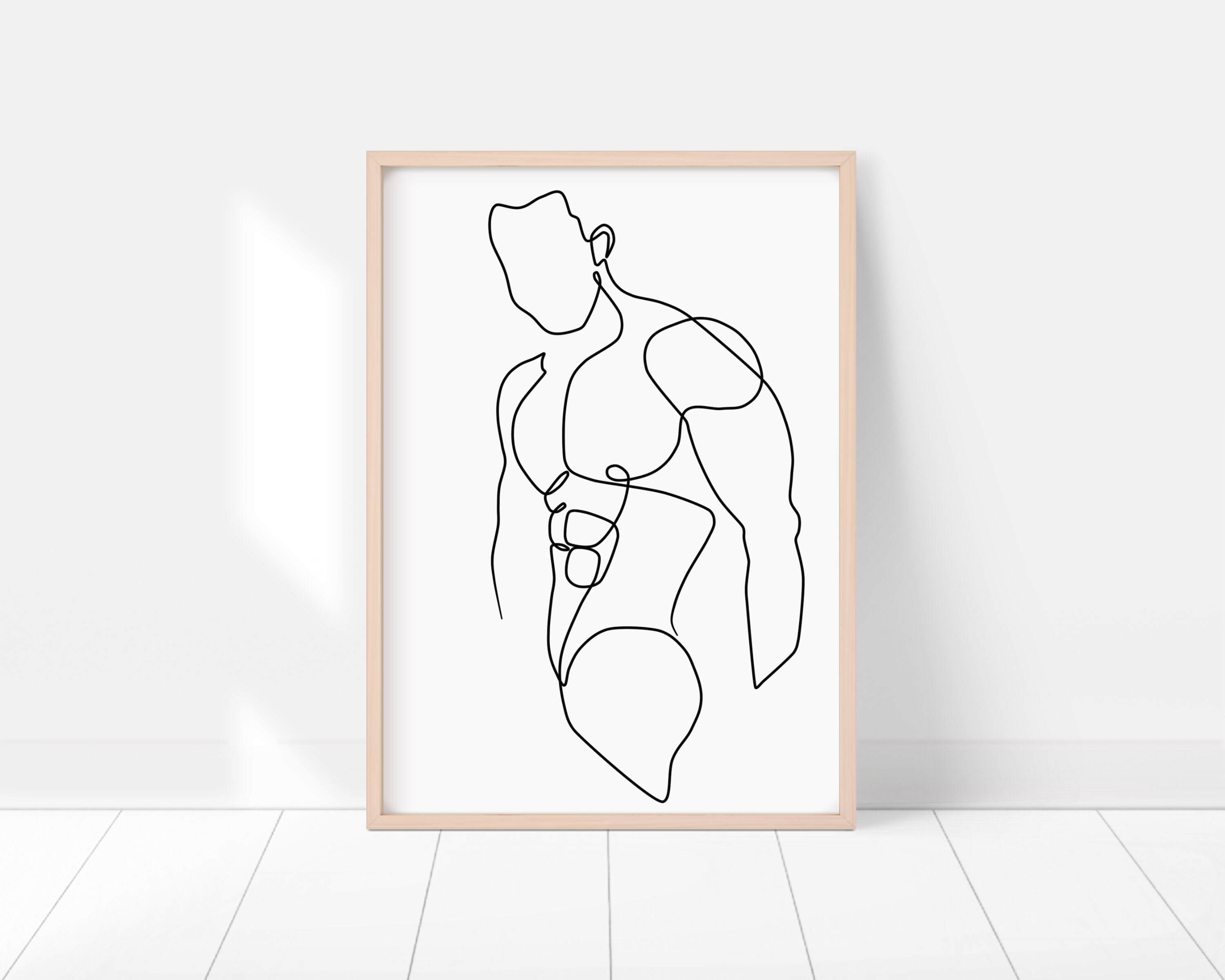 Man One Line Drawing, Male Body Line Art, Abstract Naked Man Poster ...