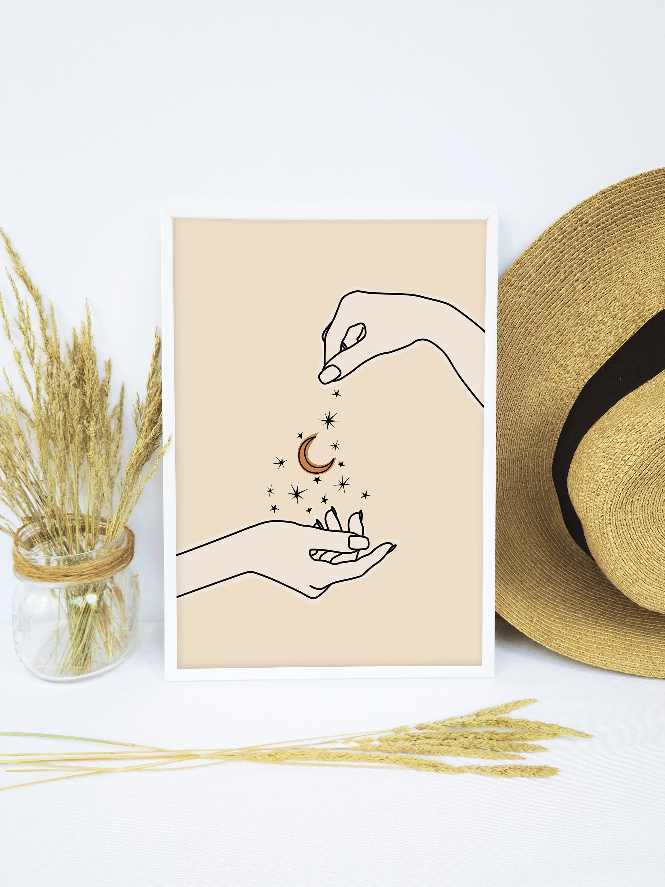 Hands Holding Moon Line Art Celestial Line Drawing | Etsy