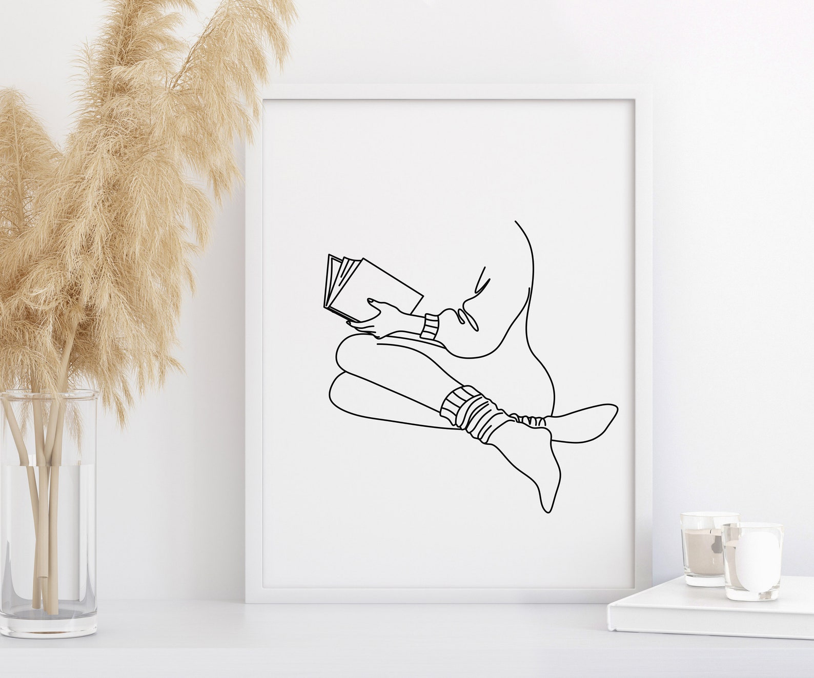 Woman Reading Print Book Line Art Reading Line Drawing - Etsy