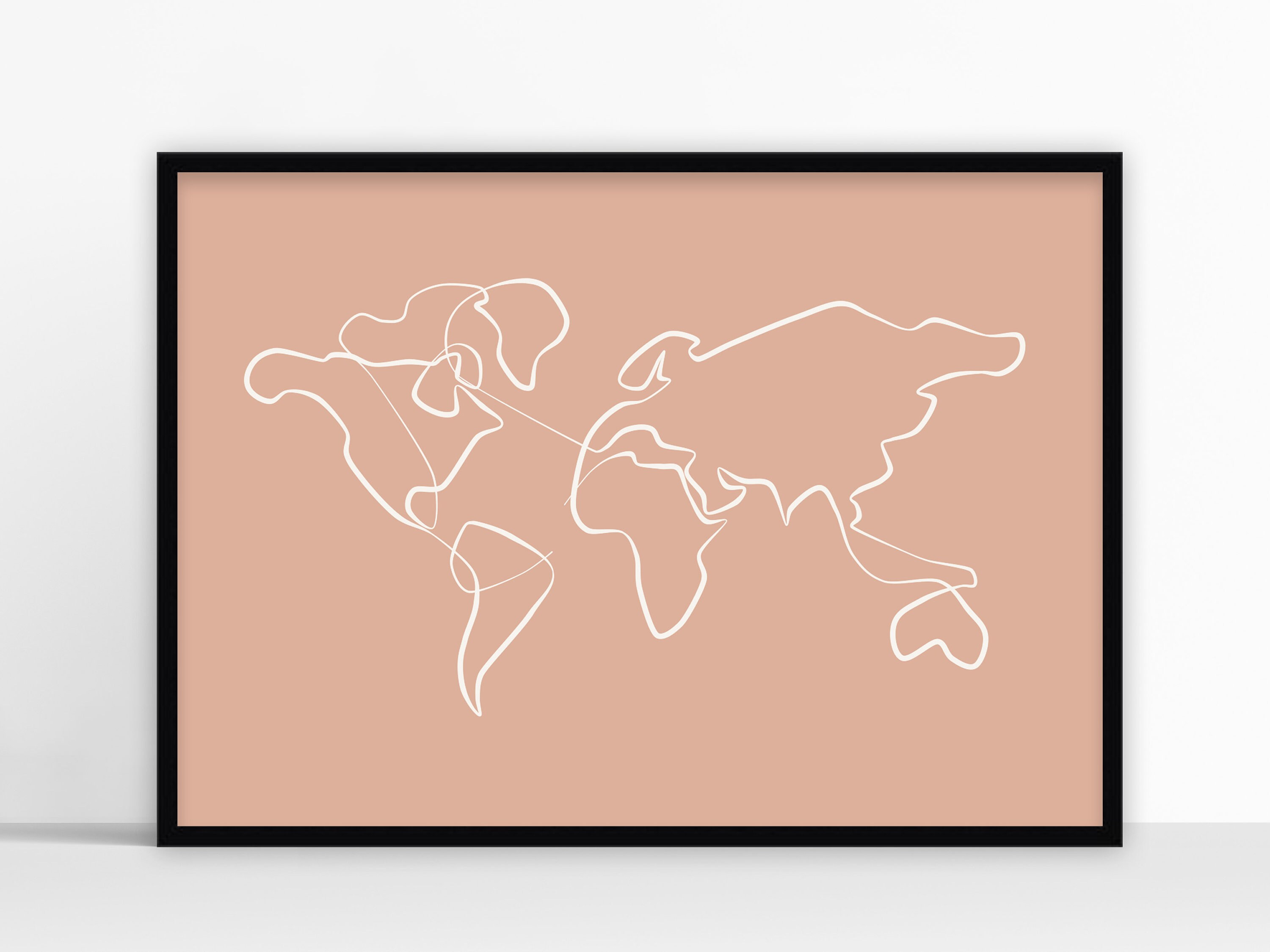 World Map Print One Line Drawing Wanderlust Wall Art Travel - Etsy