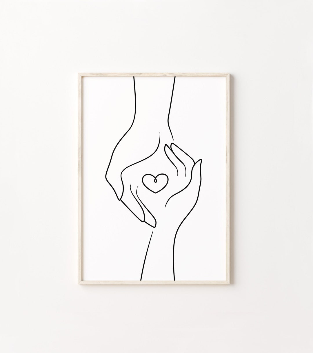 Heart in Hands Line Art Print, Romantic Line Drawing, Abstract Couple ...