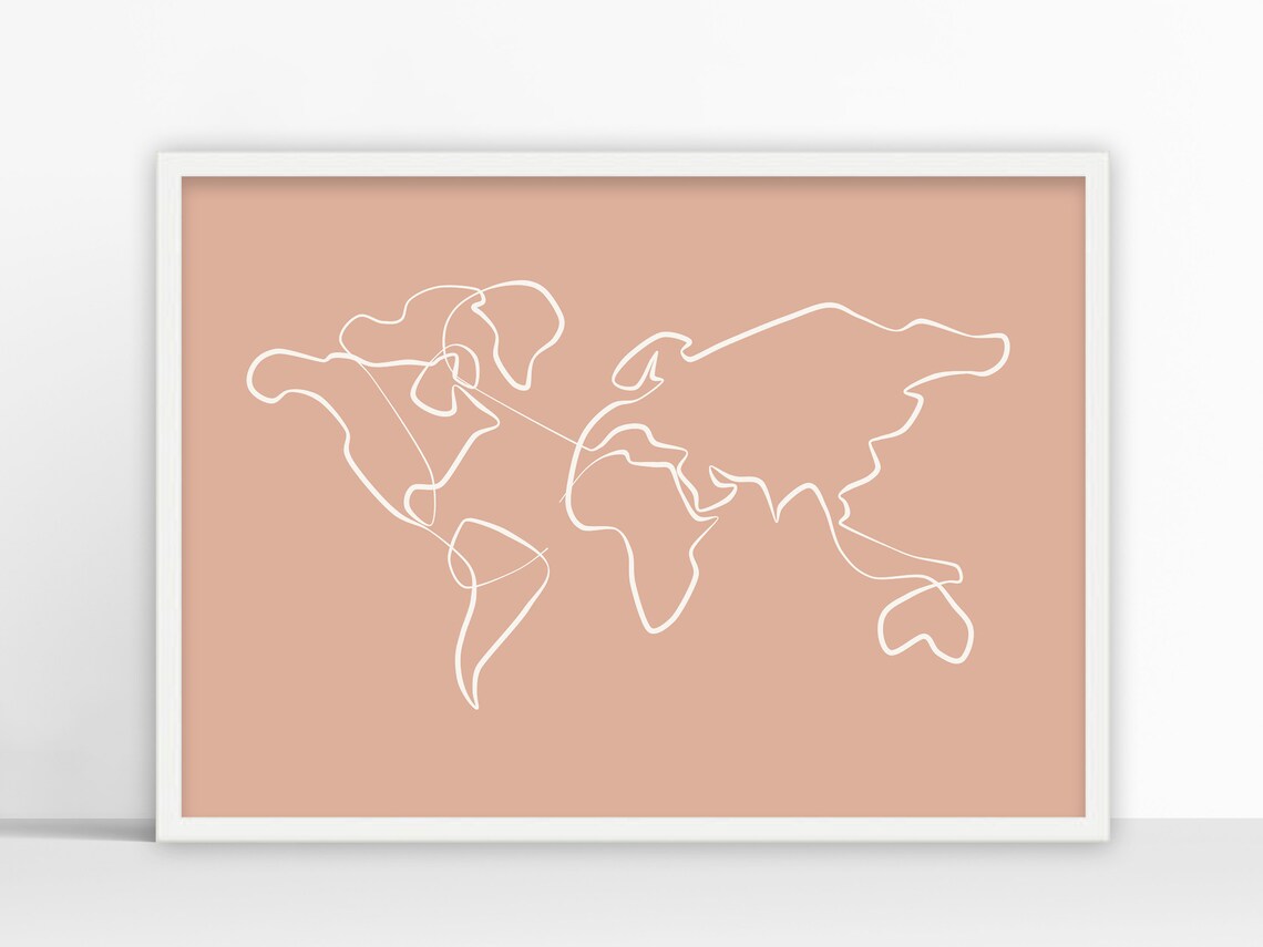 World Map Print One Line Drawing Wanderlust Wall Art Travel - Etsy