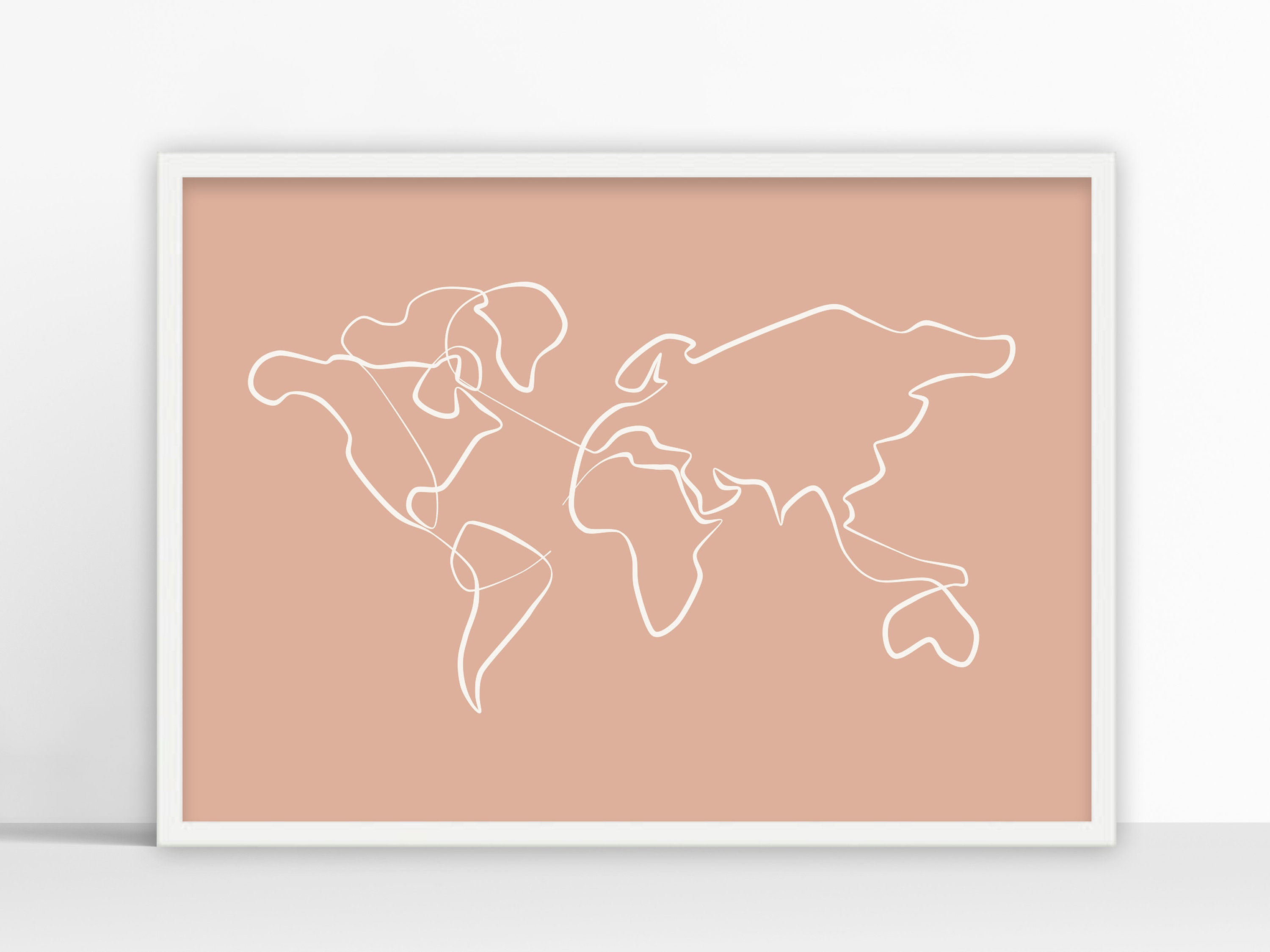 World Map Print One Line Drawing Wanderlust Wall Art Travel - Etsy