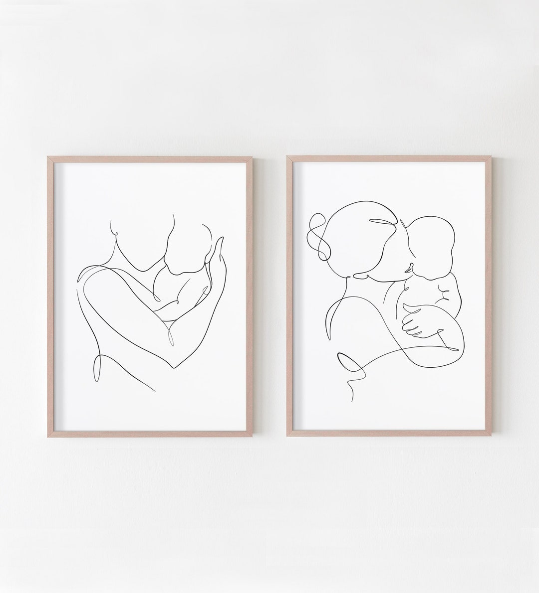 Mom and Baby Line Art Set of 2, Mother and Child Wall Art Set of Two ...