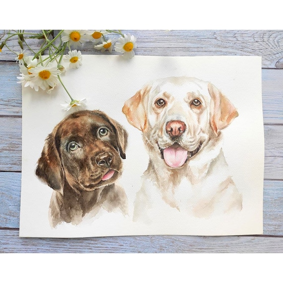 Custom TWO PET on ONE Canvas Pet Portrait Two Dogs on One - Etsy