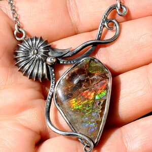 925 Silver Rainbow Ammolite Fossil Pendant, With Necklace, Handmade ...