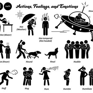 Stick Figures Man People Stickman Silhouette Action Verbs H Vector SVG ...