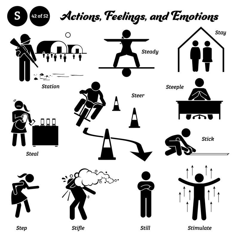 Stick Figures Man People Stickman Silhouette Action Verbs S - Etsy