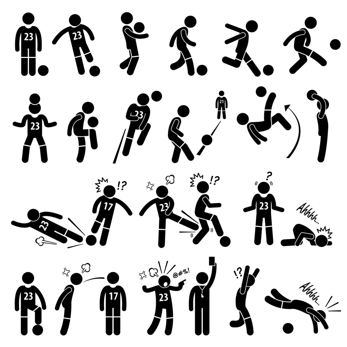 Football Soccer Player Athlete Footballer Actions Poses Kick Ball ...