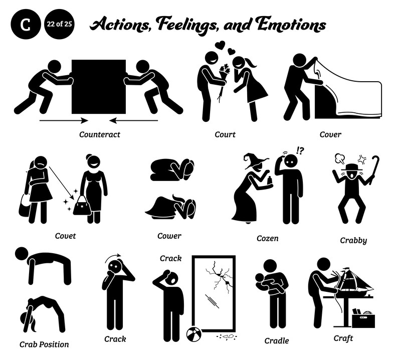 Stick Figures Man People Stickman Silhouette Action Verbs C Vector SVG ...