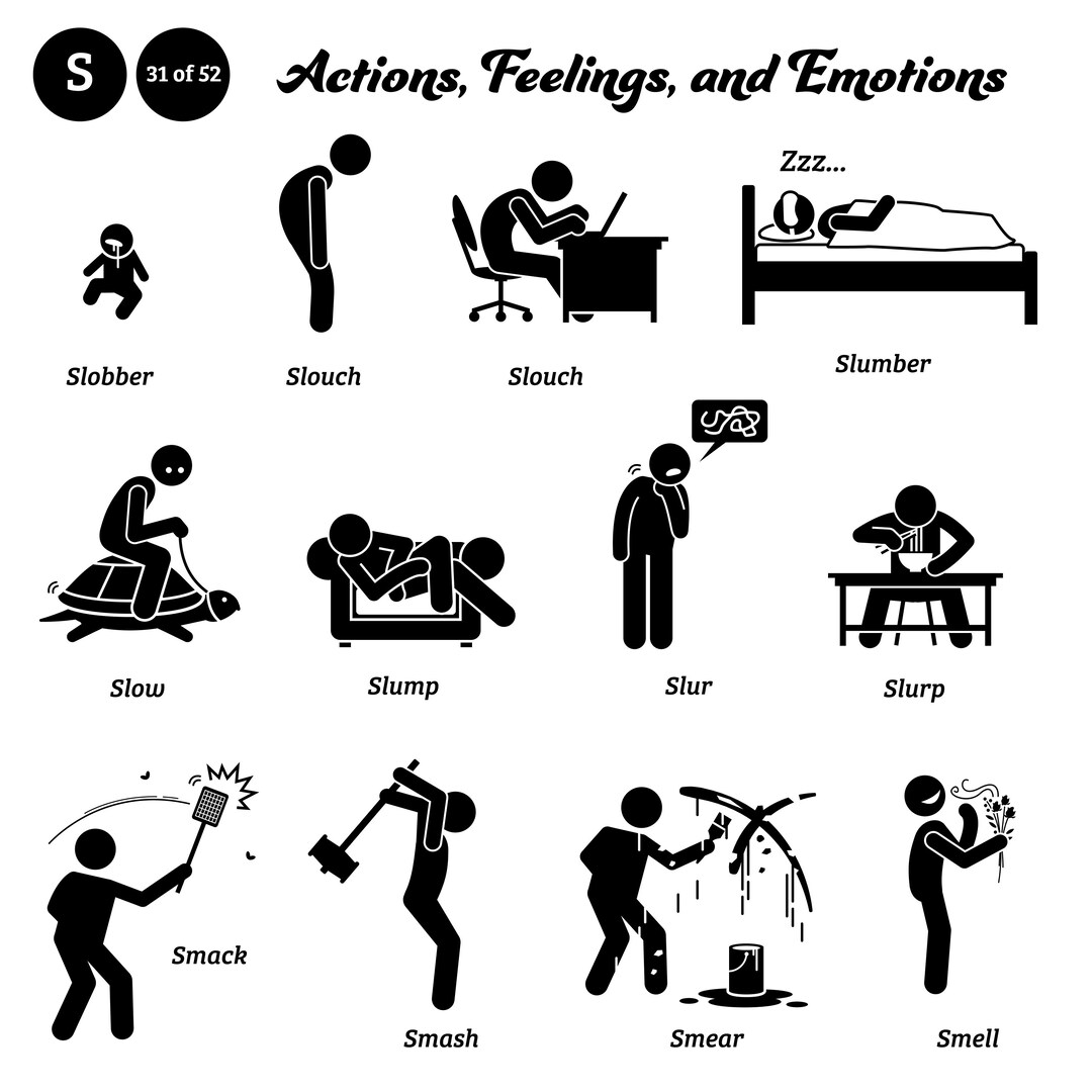 Stick Figures Man People Stickman Silhouette Action Verbs S Vector SVG ...