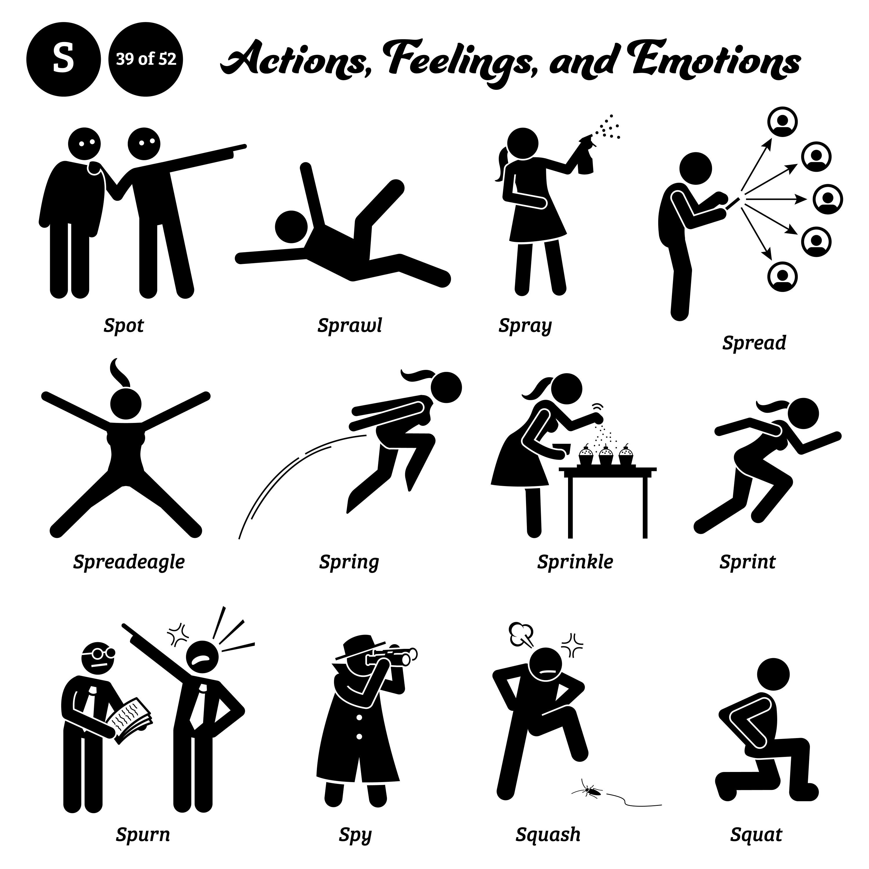 Stick Figures Man People Stickman Silhouette Action Verbs S Vector SVG ...