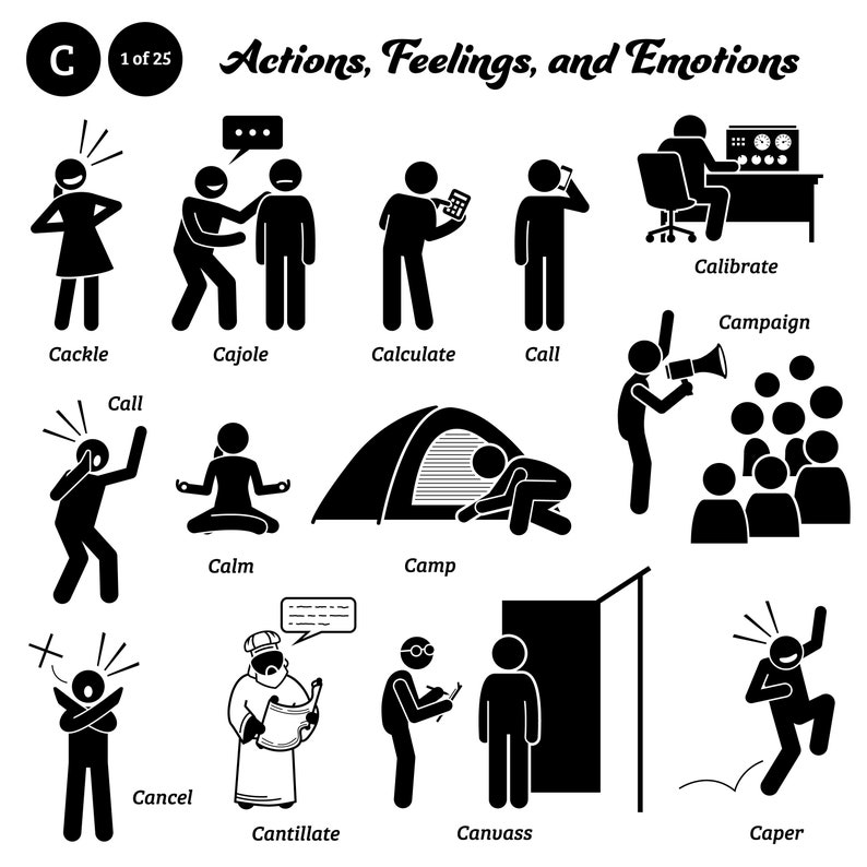 Stick Figures Man People Stickman Silhouette Action Verbs C Vector SVG ...