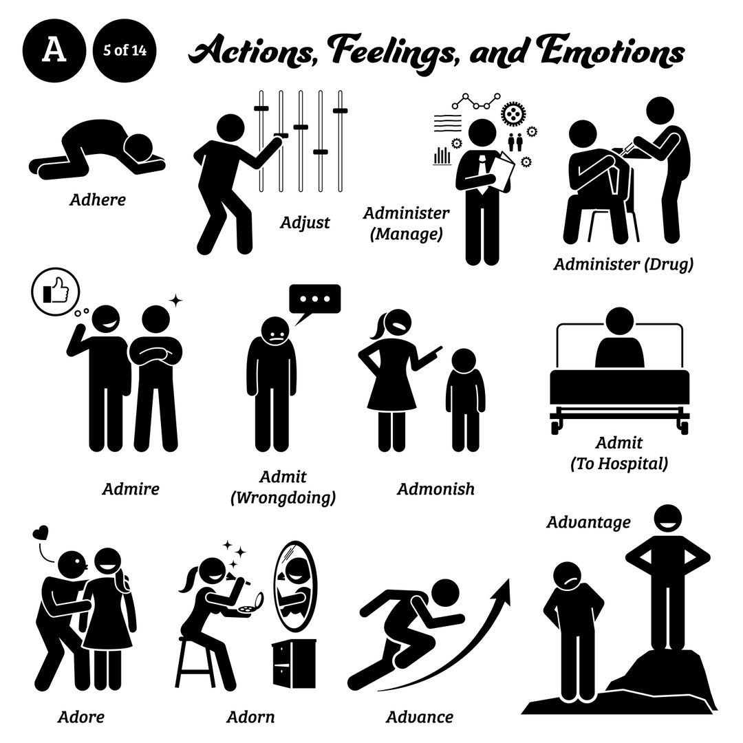 Stick Figures Man People Stickman Silhouette Action Verbs A Vector SVG ...