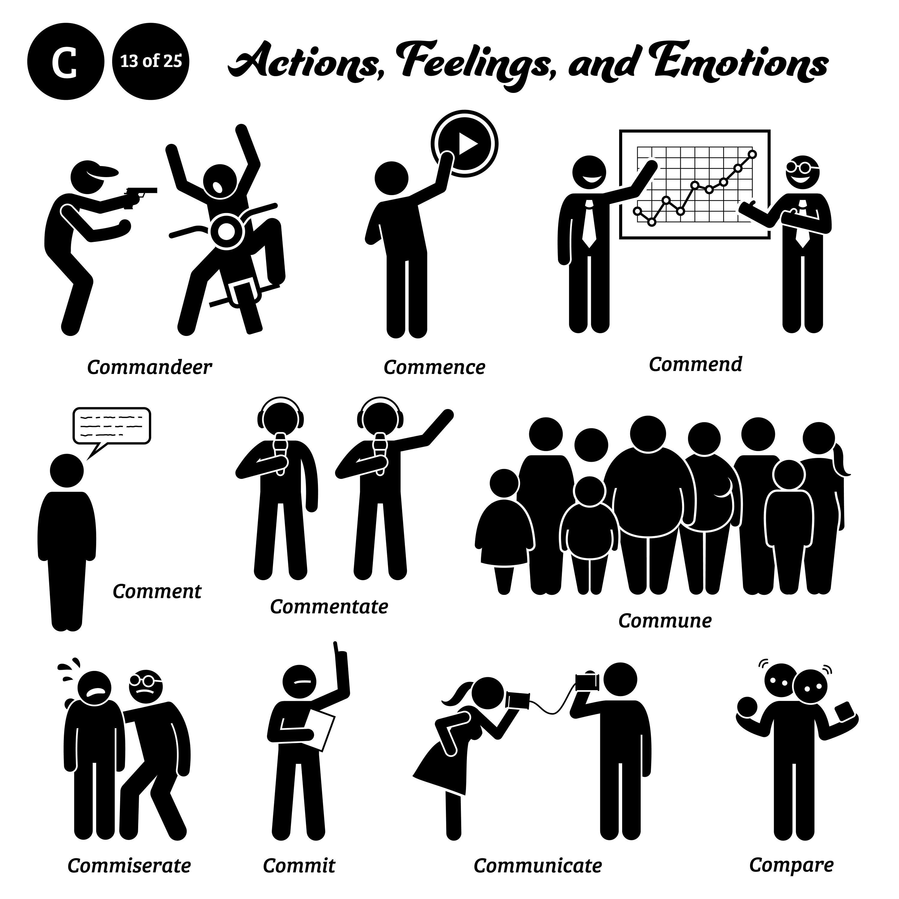 Stick Figures Man People Stickman Silhouette Action Verbs C Vector SVG ...