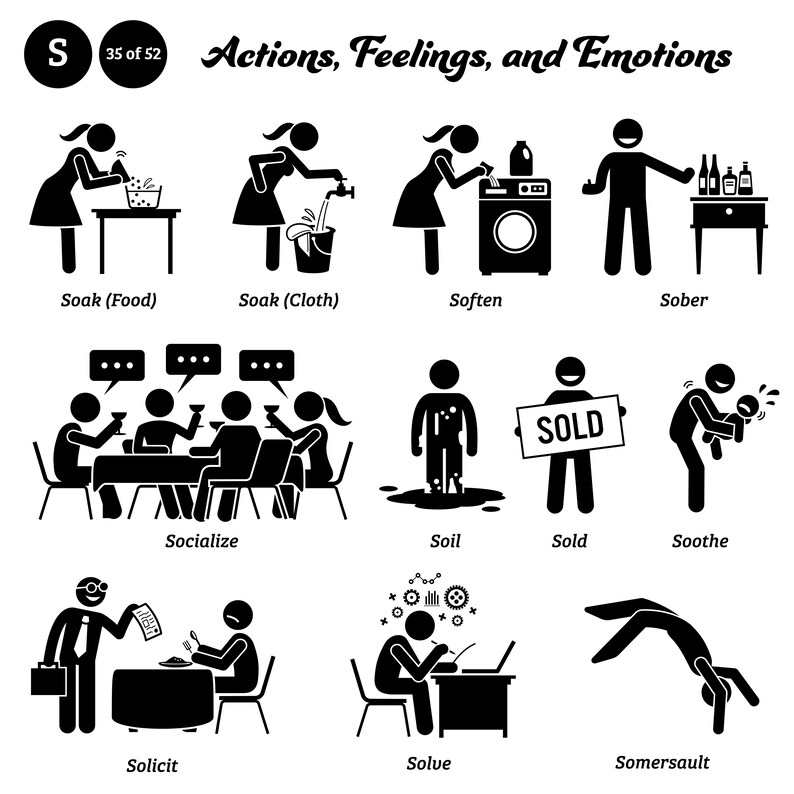 Stick Figures Man People Stickman Silhouette Action Verbs S Vector SVG ...