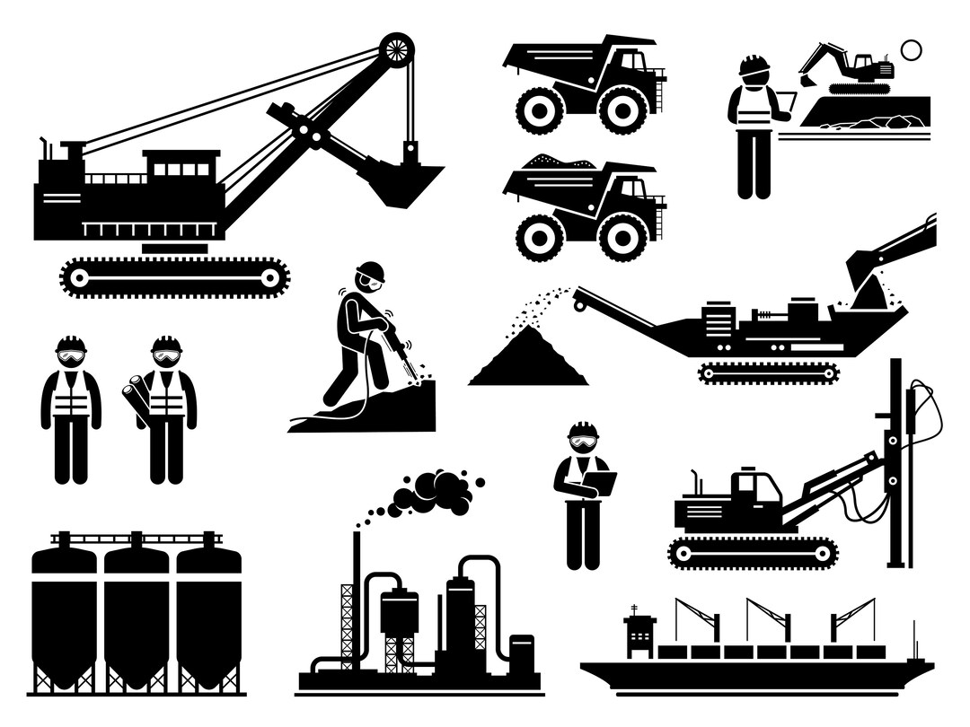 Miner Mining Quarry Site Workers Machinery Engineer Excavator Dump ...