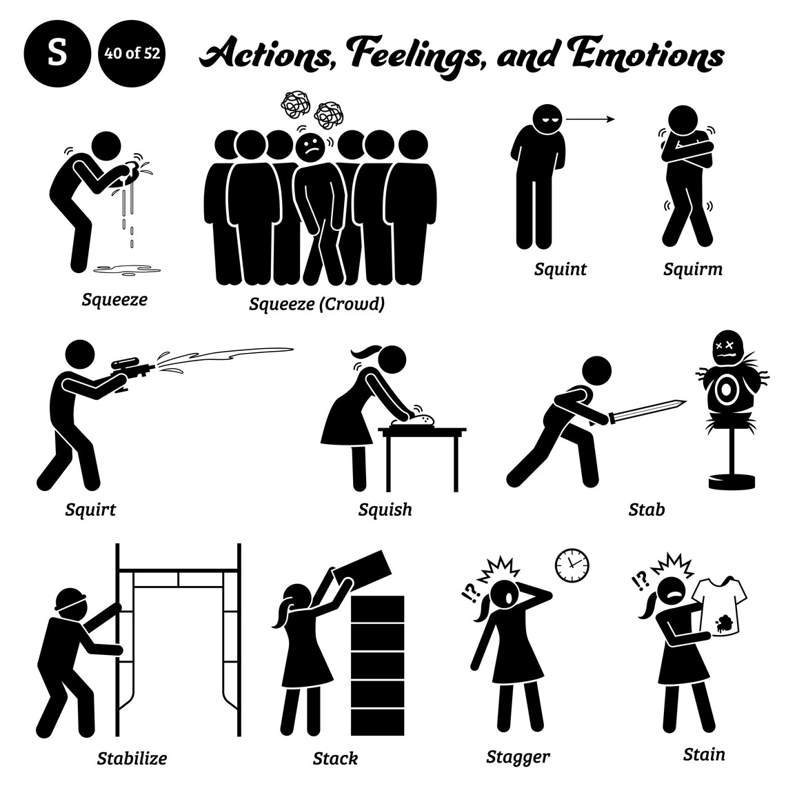 Stick Figures Man People Stickman Silhouette Action Verbs S Vector SVG ...