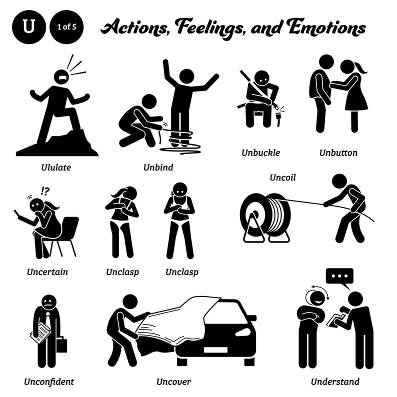 Stick Figures Man People Stickman Silhouette Action Verbs U Vector SVG ...