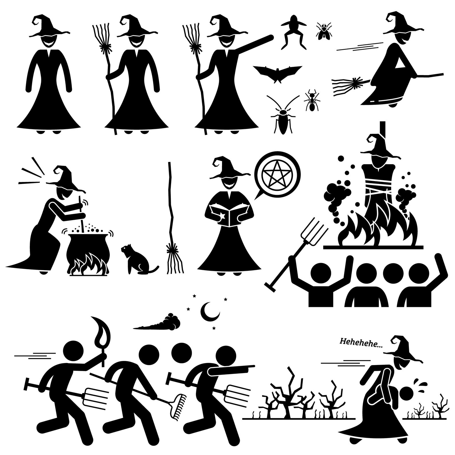 Evil Wicked Witch Hunt Sorcerer Witchcraft Black Magic Fly Broomstick ...