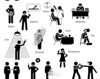 Stick Figures Man People Stickman Silhouette Action Verbs S Vector SVG ...