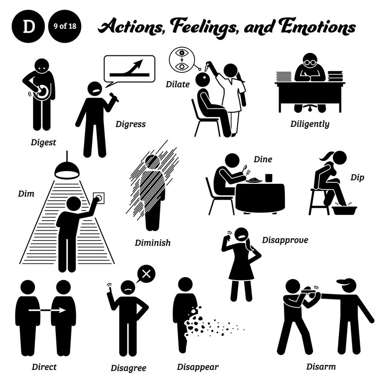 Stick Figures Man People Stickman Silhouette Action Verbs D Vector SVG ...