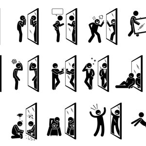 Man Looking Into Mirror Glass Self Reflection Emotion Action Smash ...