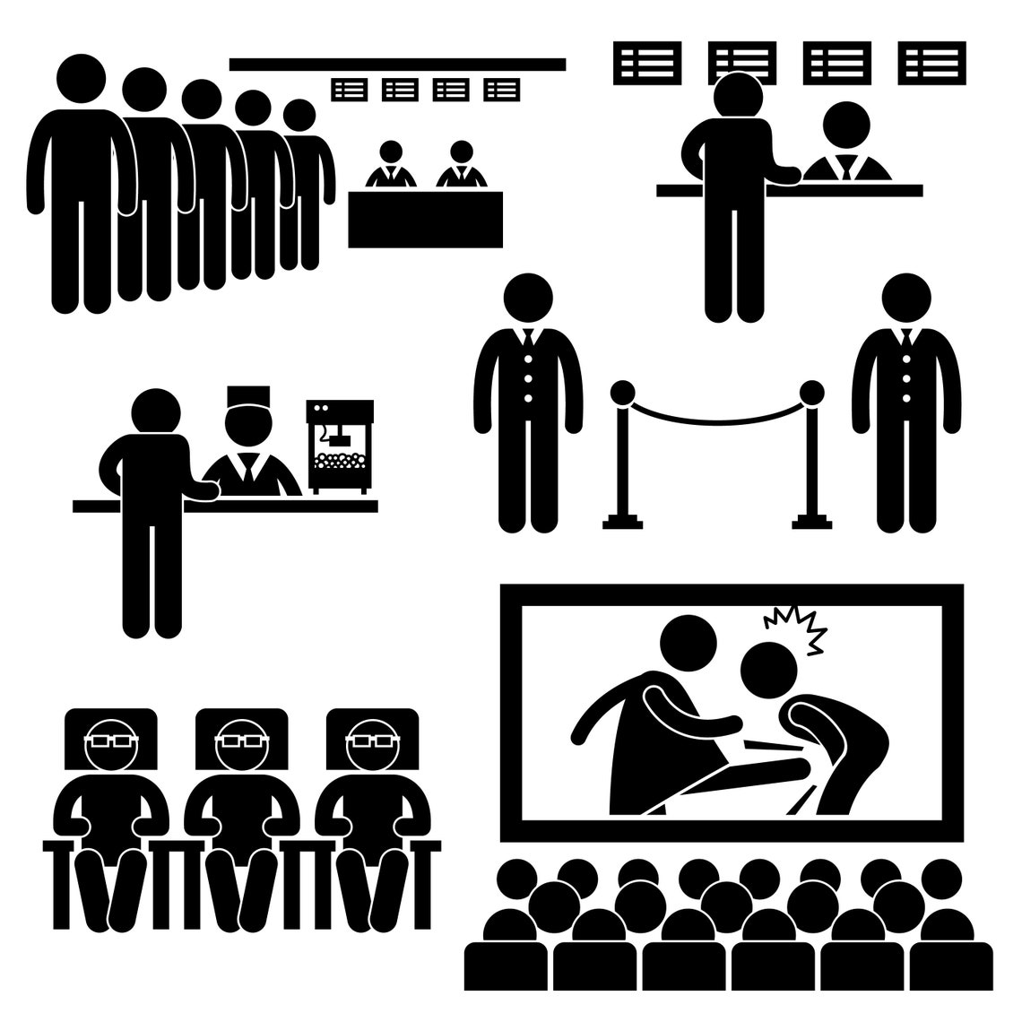 Cinema Theater Movie Moviegoers Film Queue Line Buy Ticket - Etsy