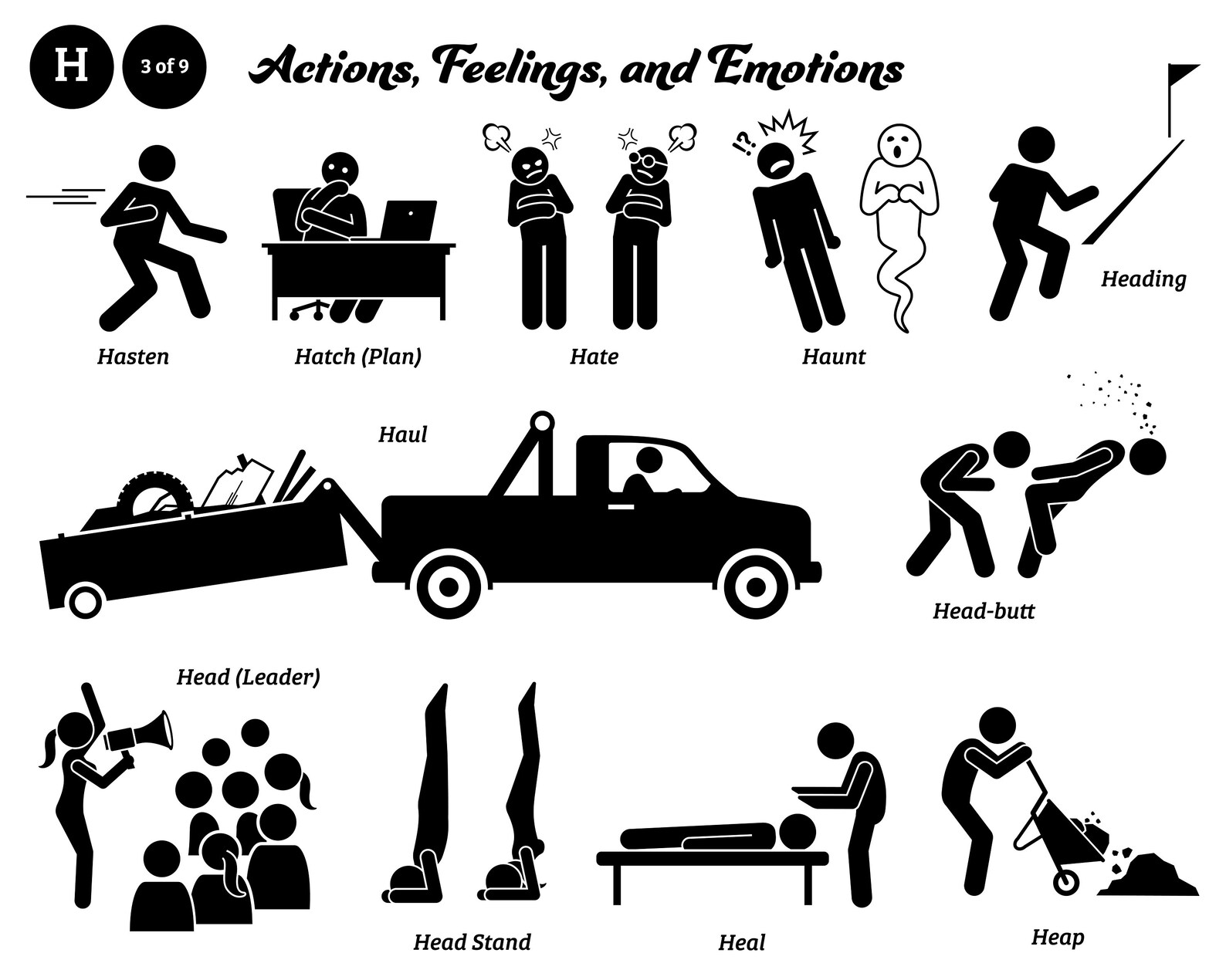 Stick Figures Man People Stickman Silhouette Action Verbs H Vector SVG ...