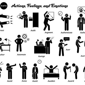 Stick Figures Man People Stickman Silhouette Action Verbs A Vector SVG ...