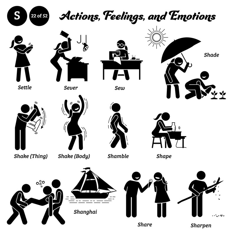 Stick Figures Man People Stickman Silhouette Action Verbs S Vector SVG ...