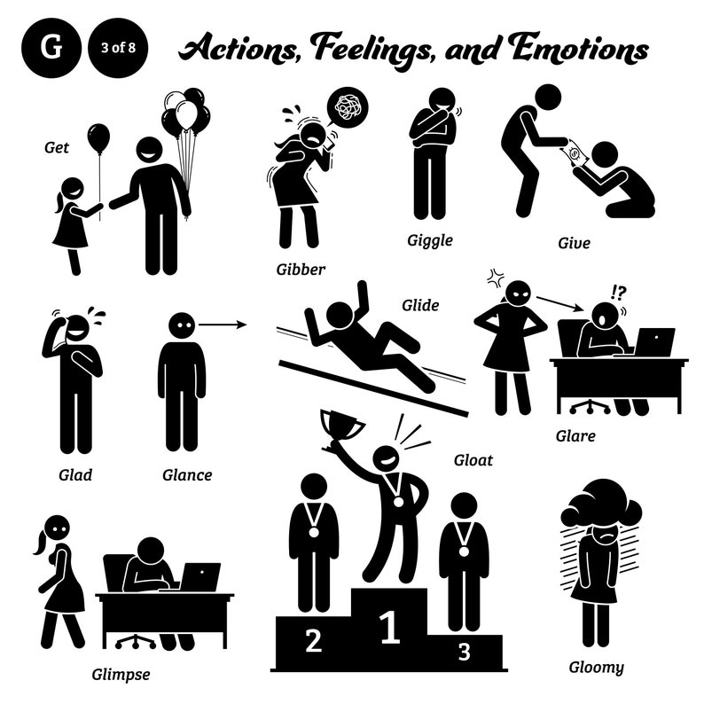 Stick Figures Man People Stickman Silhouette Action Verbs G Vector SVG ...