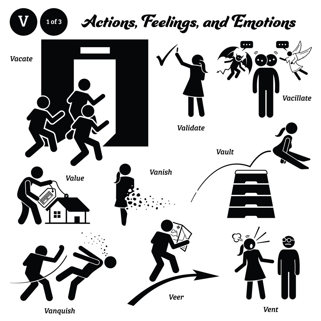 Stick Figures Man People Stickman Silhouette Action Verbs V Vector SVG ...