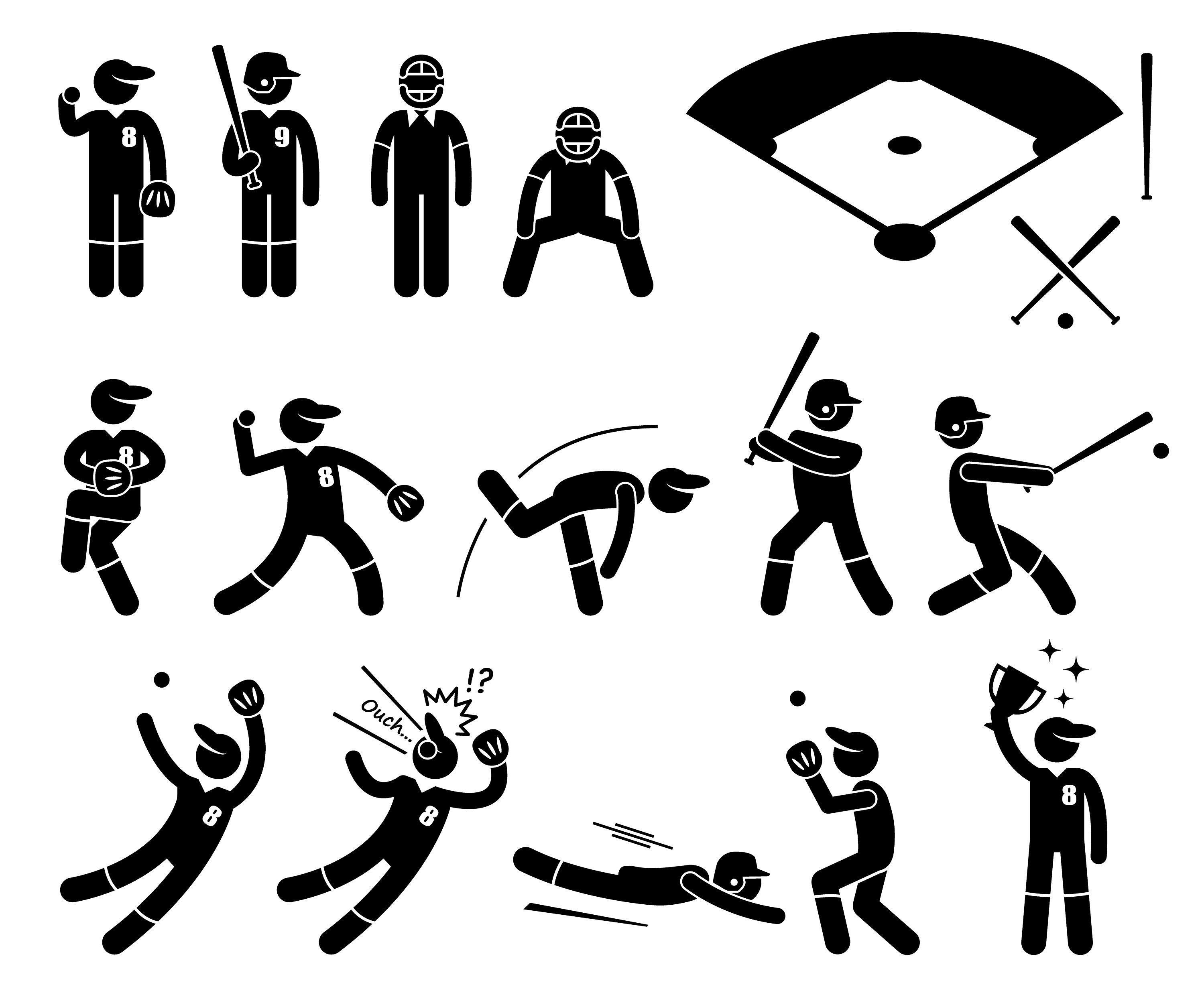 Baseball Player Actions Poses Striker Batsman Hitter Strike | Etsy